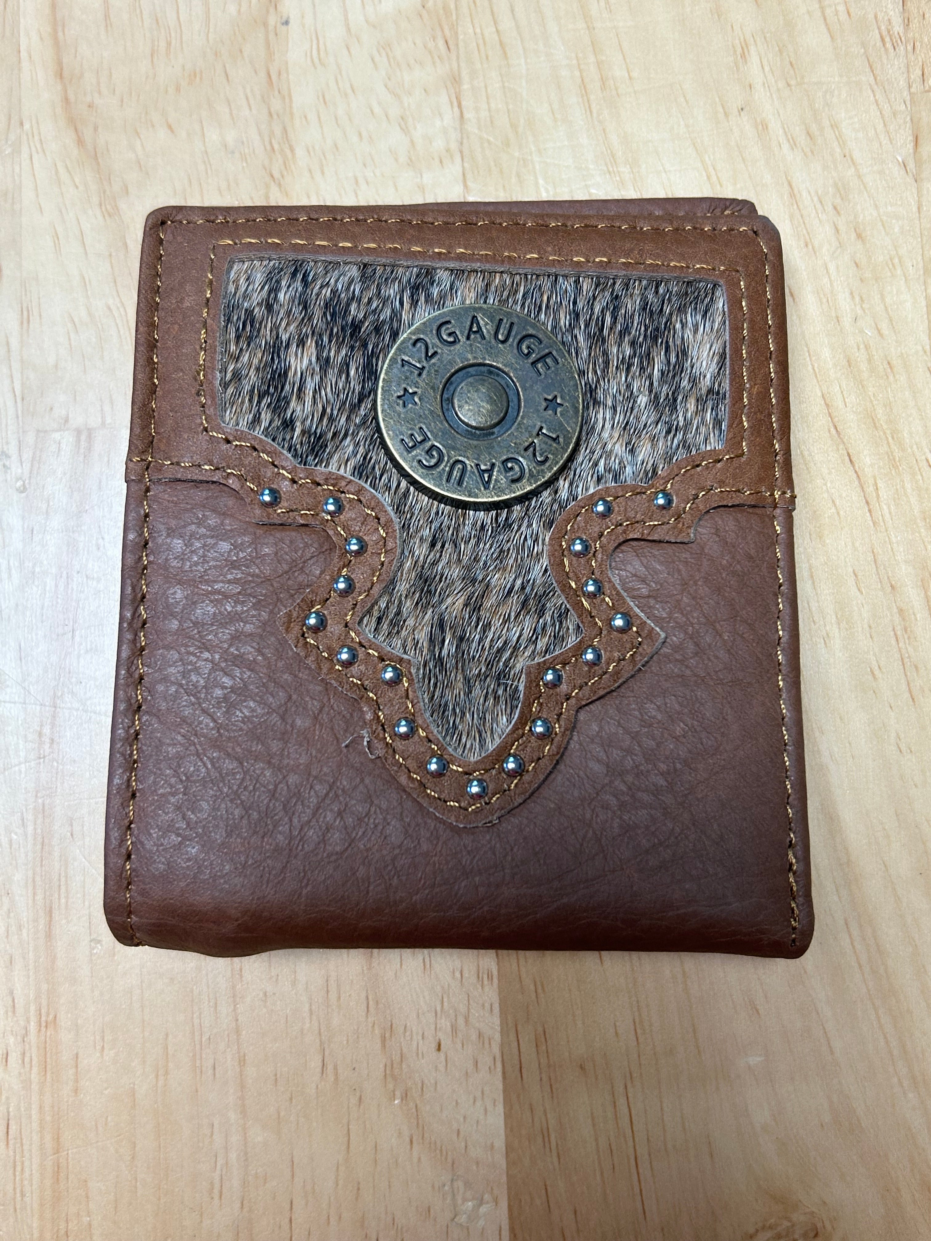Top Notch Accessories 319BR Brown Leather Bi-Fold Wallet With Shotgun