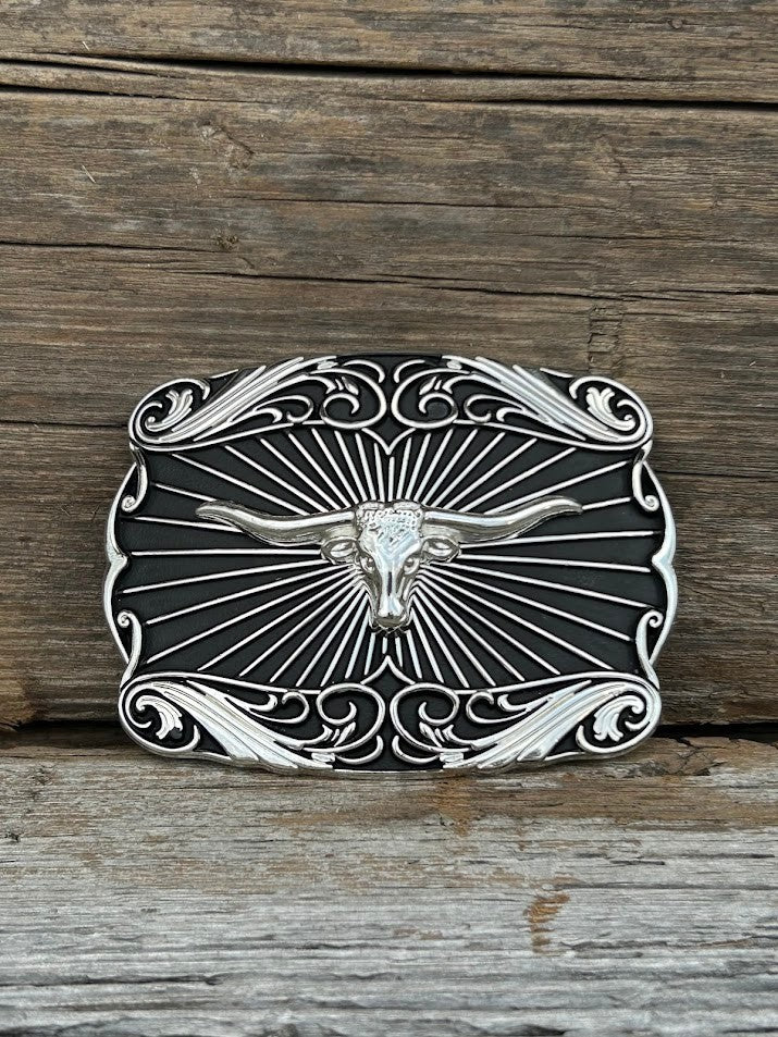 Top Notch Accessories Silver Longhorn Design Matte Black Buckle