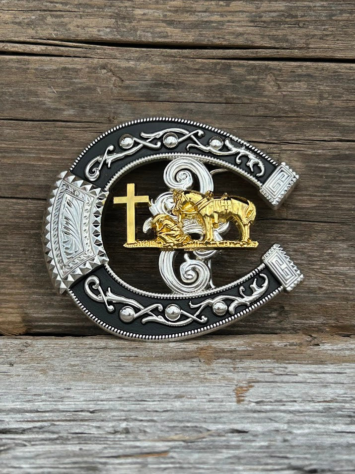 Top Notch Accessories Praying Cowboy Design Oval Horseshoe Shaped Buck