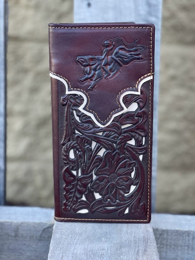 Top Notch Accessories Embossed Bull Rider Design Coffee Brown Leather