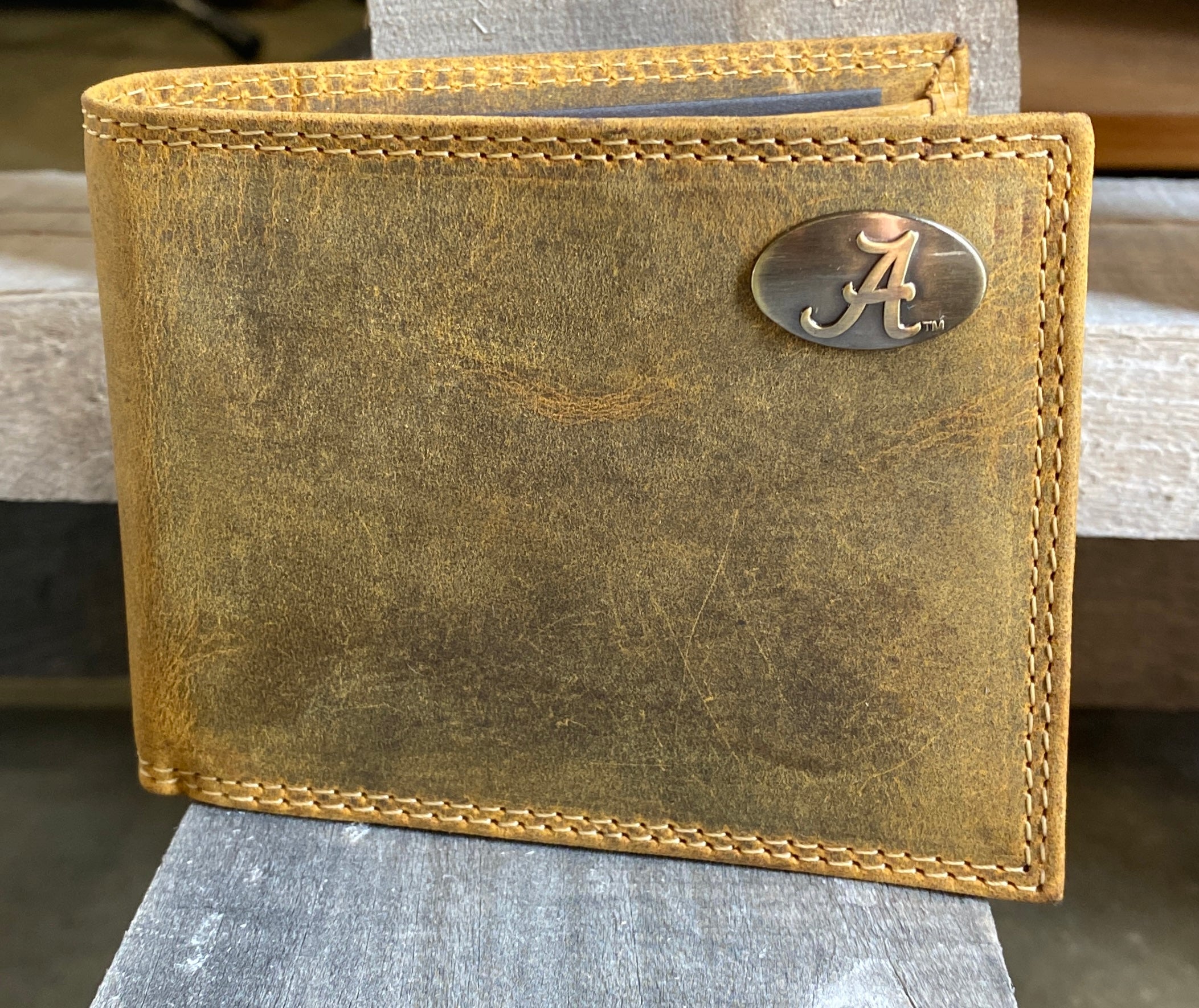 Zep Pro University of Alabama Roll Tide Vintage Tan Leather Bi-fold Wa
