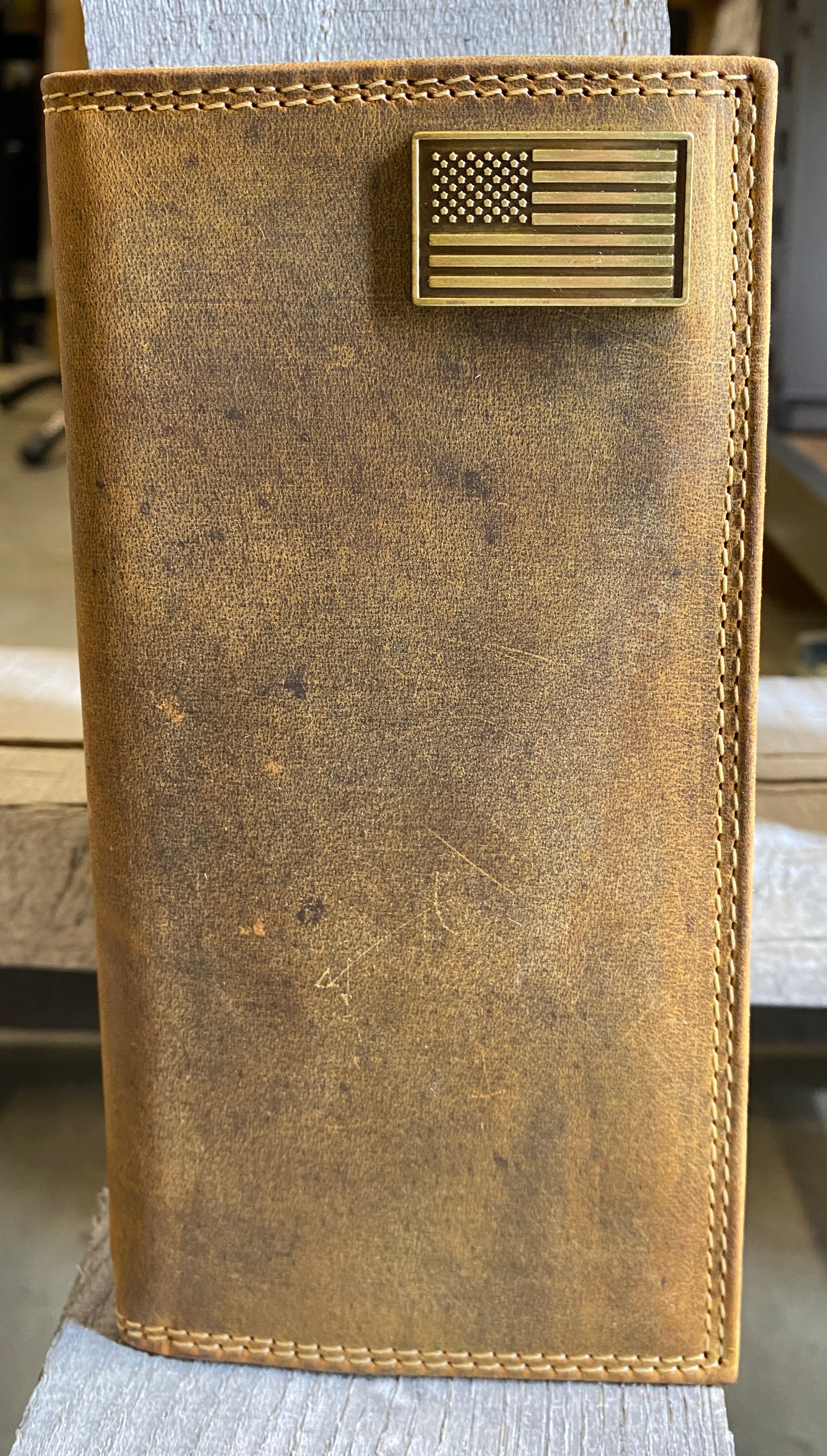 Zep Pro USA Flag Concho Vintage Tan Leather Tall Wallet